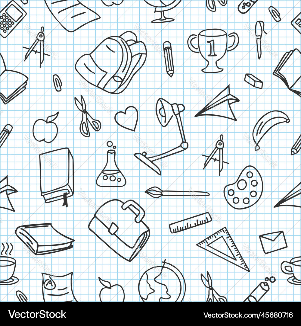 School doodle seamless pattern with book pencil Vector Image
