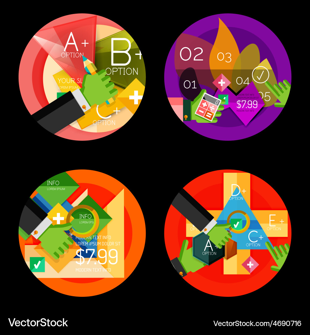 Set of flat design circle option infographics Vector Image
