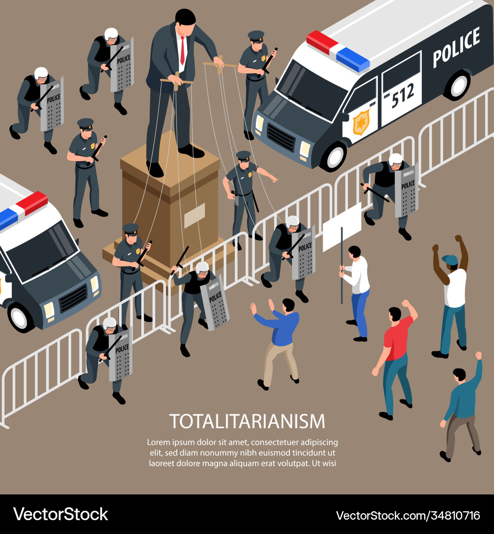 Totalitarianism system isometric background Vector Image