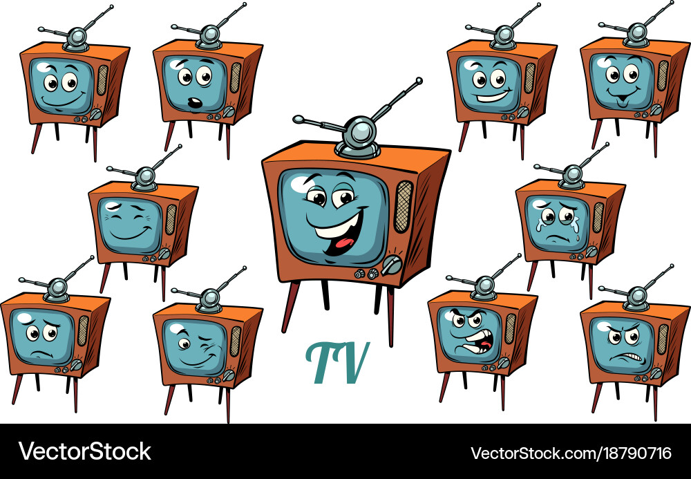 Tv receiver emotions emoticons set isolated Vector Image