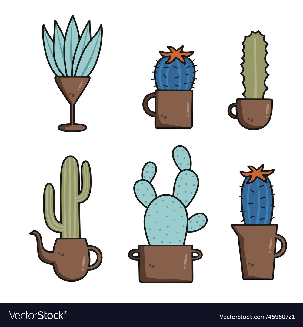 Cactus set collection with different types cute Vector Image