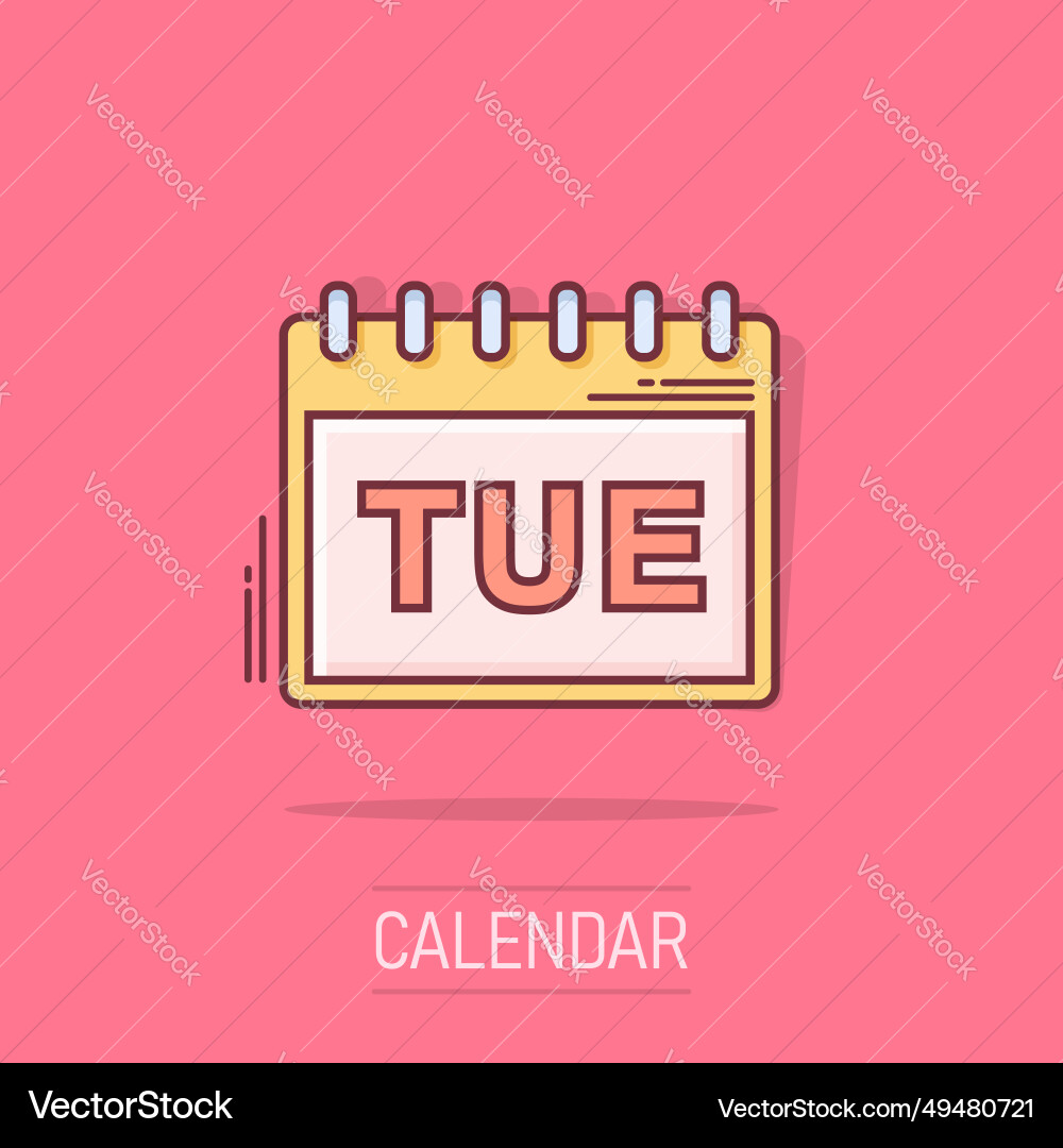 Cartoon tuesday calendar page icon in comic style Vector Image