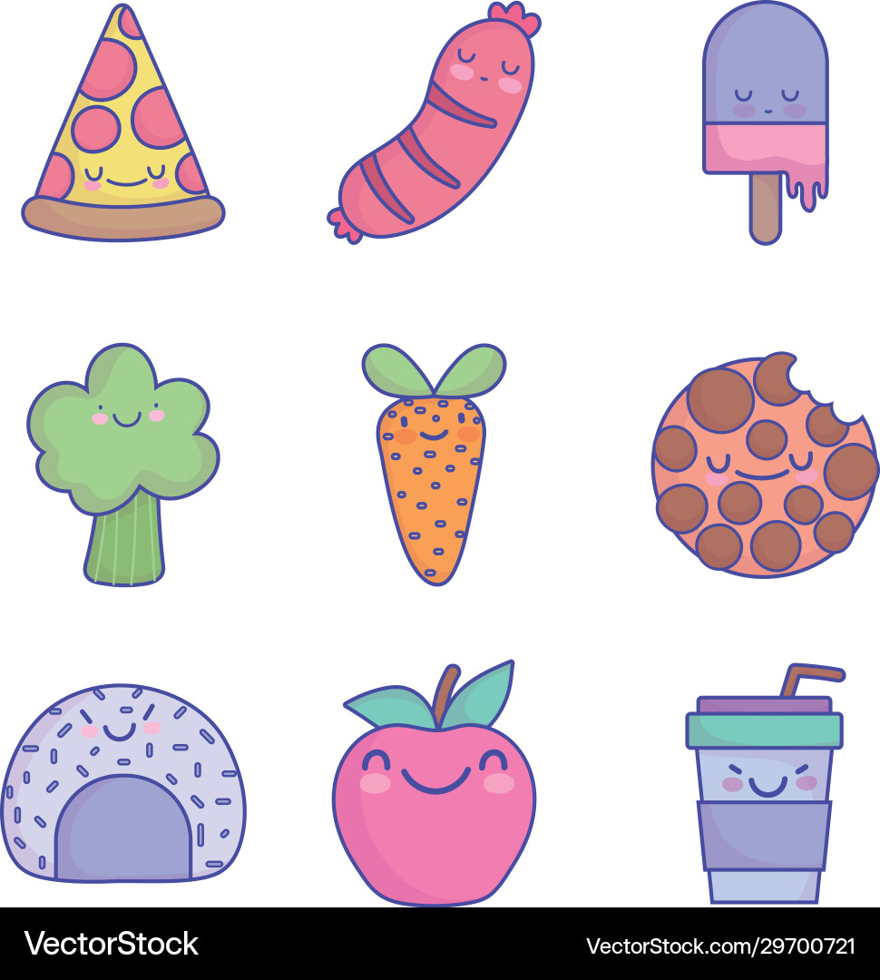 Food cute cartoon character menu restaurant diet Vector Image