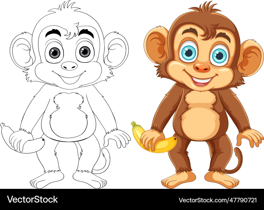 Monkey cartoon character outline for coloring Vector Image