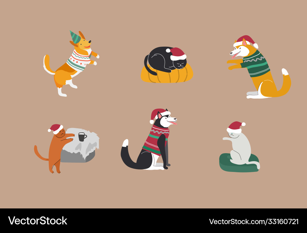 Set home pets dressed in christmas costumes Vector Image