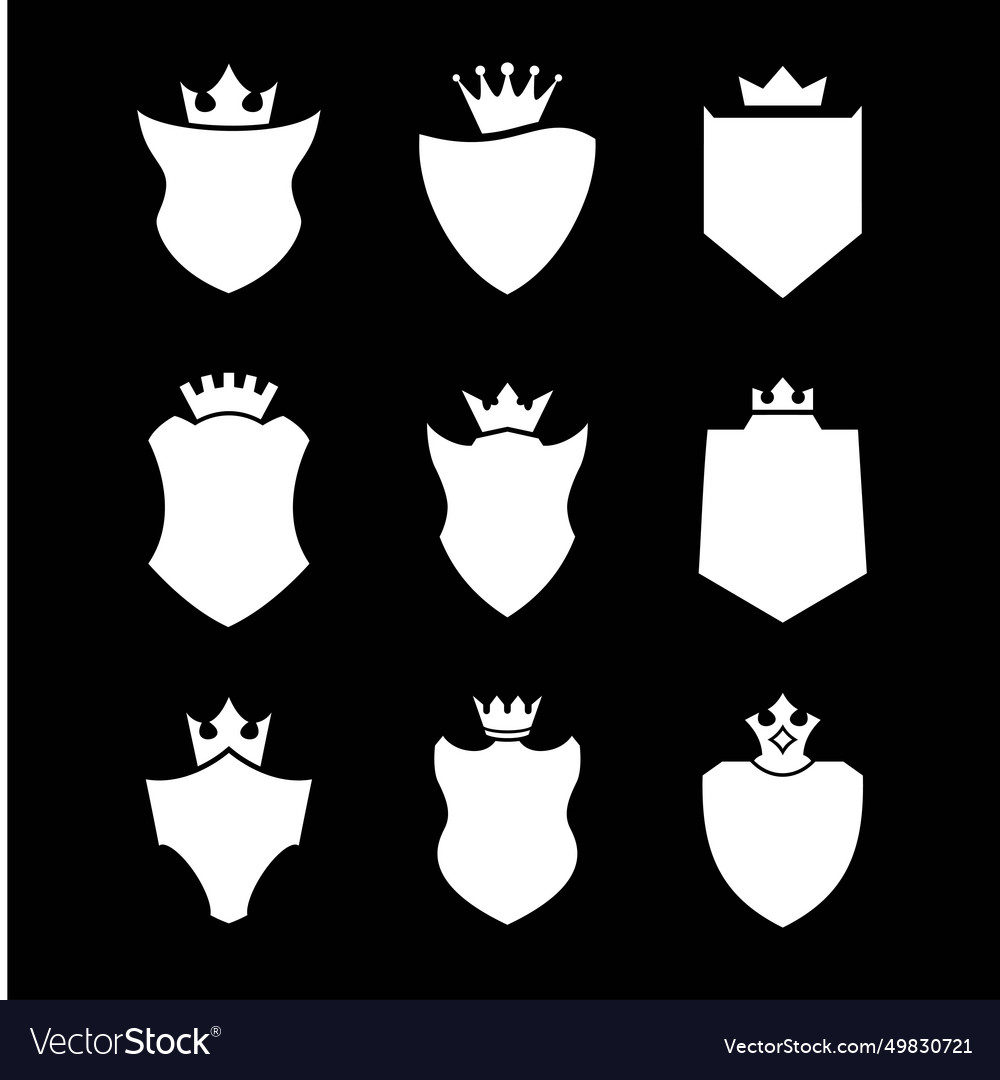 Silhouette Shield Icon Set In Vintage Style Vector Image