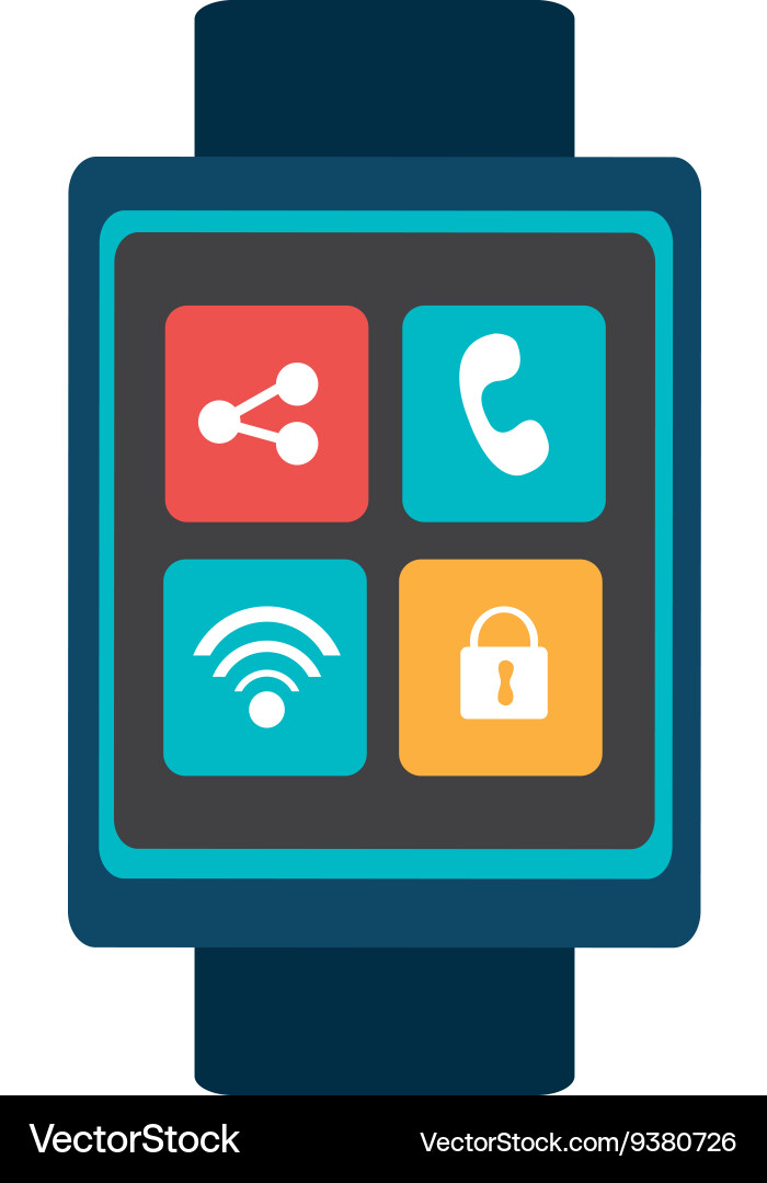 Blue smartwatch with colorful media icon Vector Image