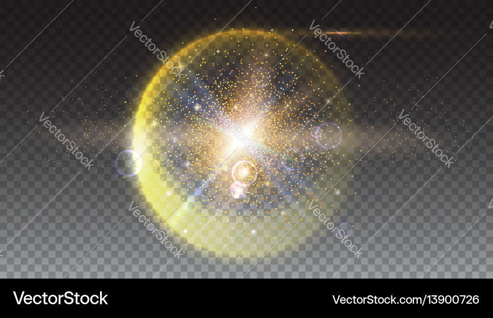 Bright glowing ball filled with particles and dust
