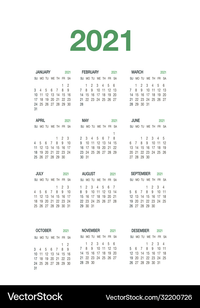 Calendar 2021 template planner in minimal style12 Vector Image