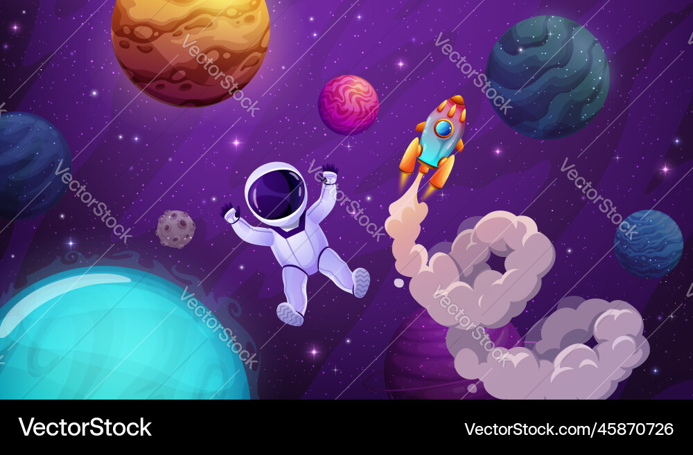 Cartoon astronaut planets and space landscape Vector Image