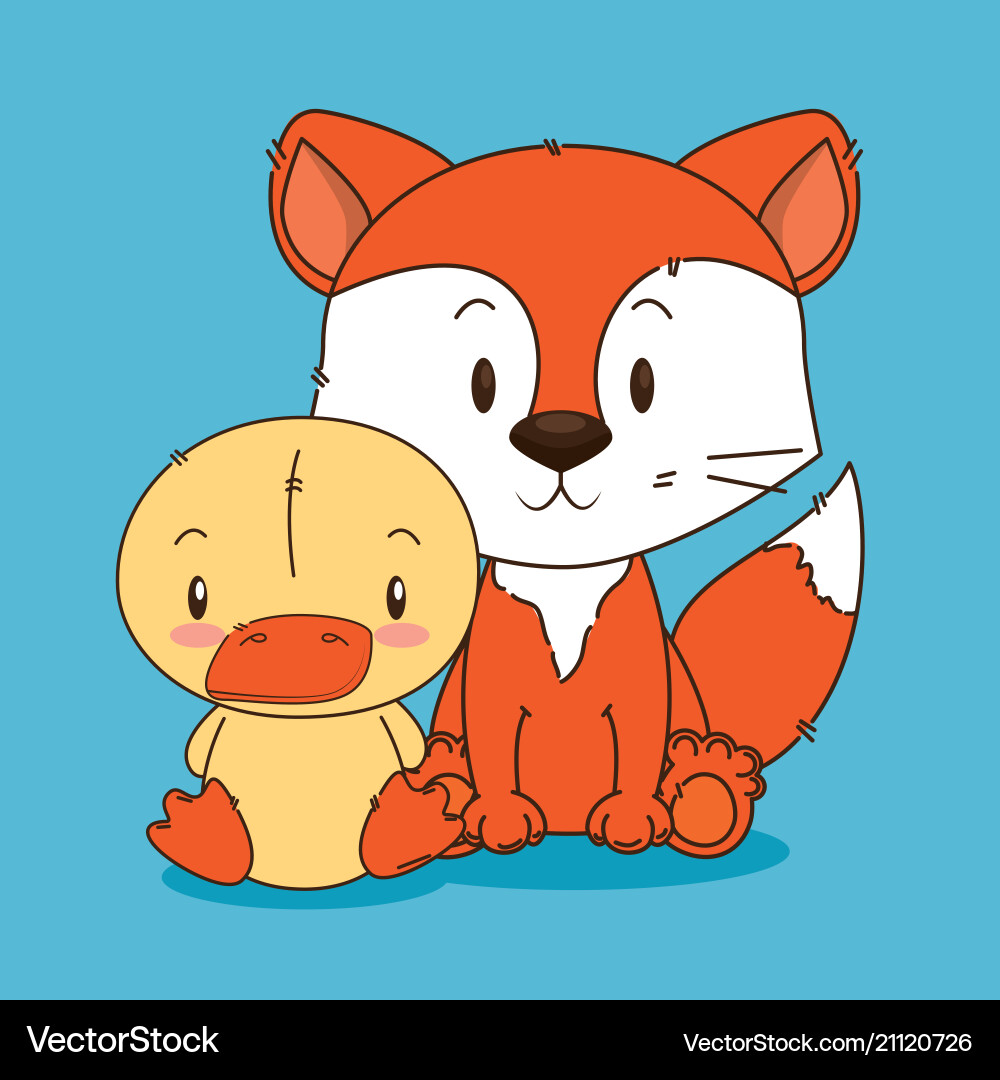 Cute little fox and duck characters Royalty Free Vector