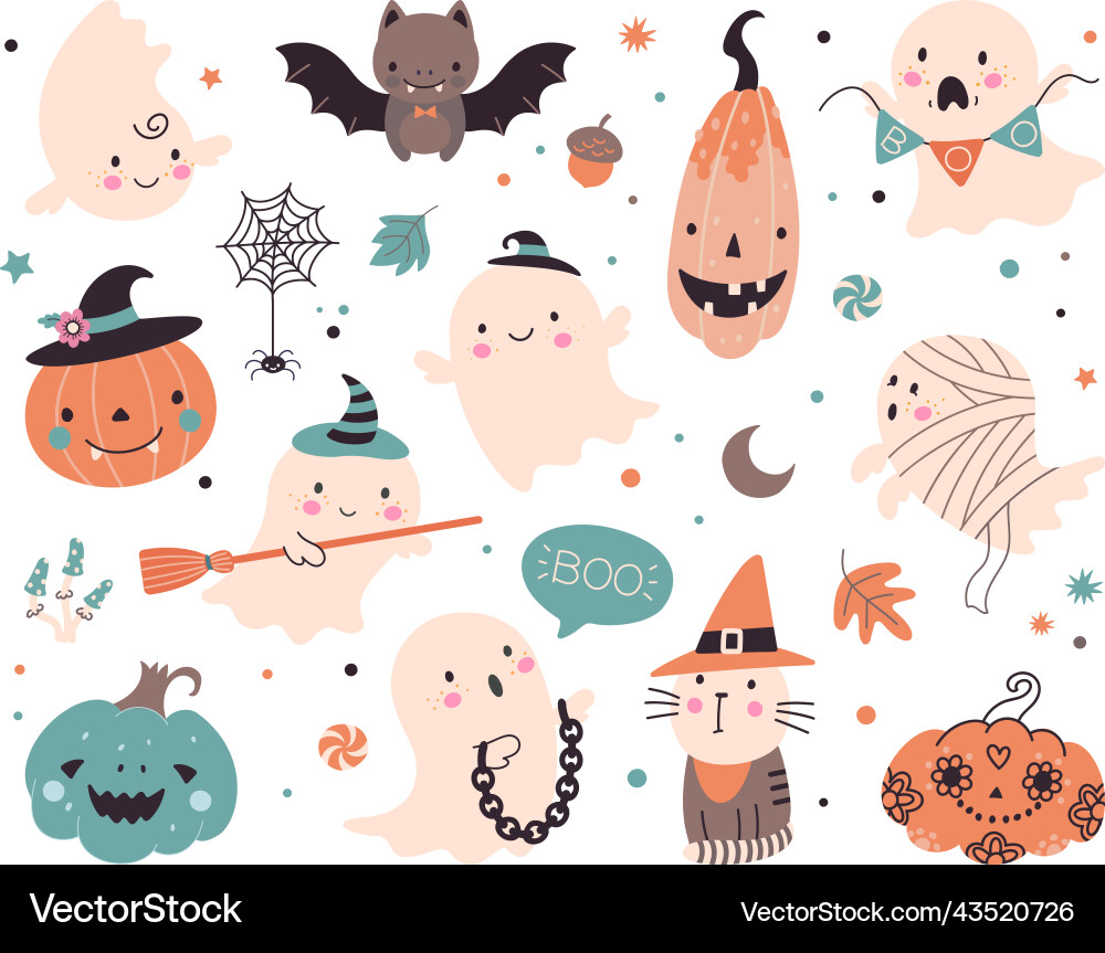Cute scary characters kids horror halloween ghost Vector Image
