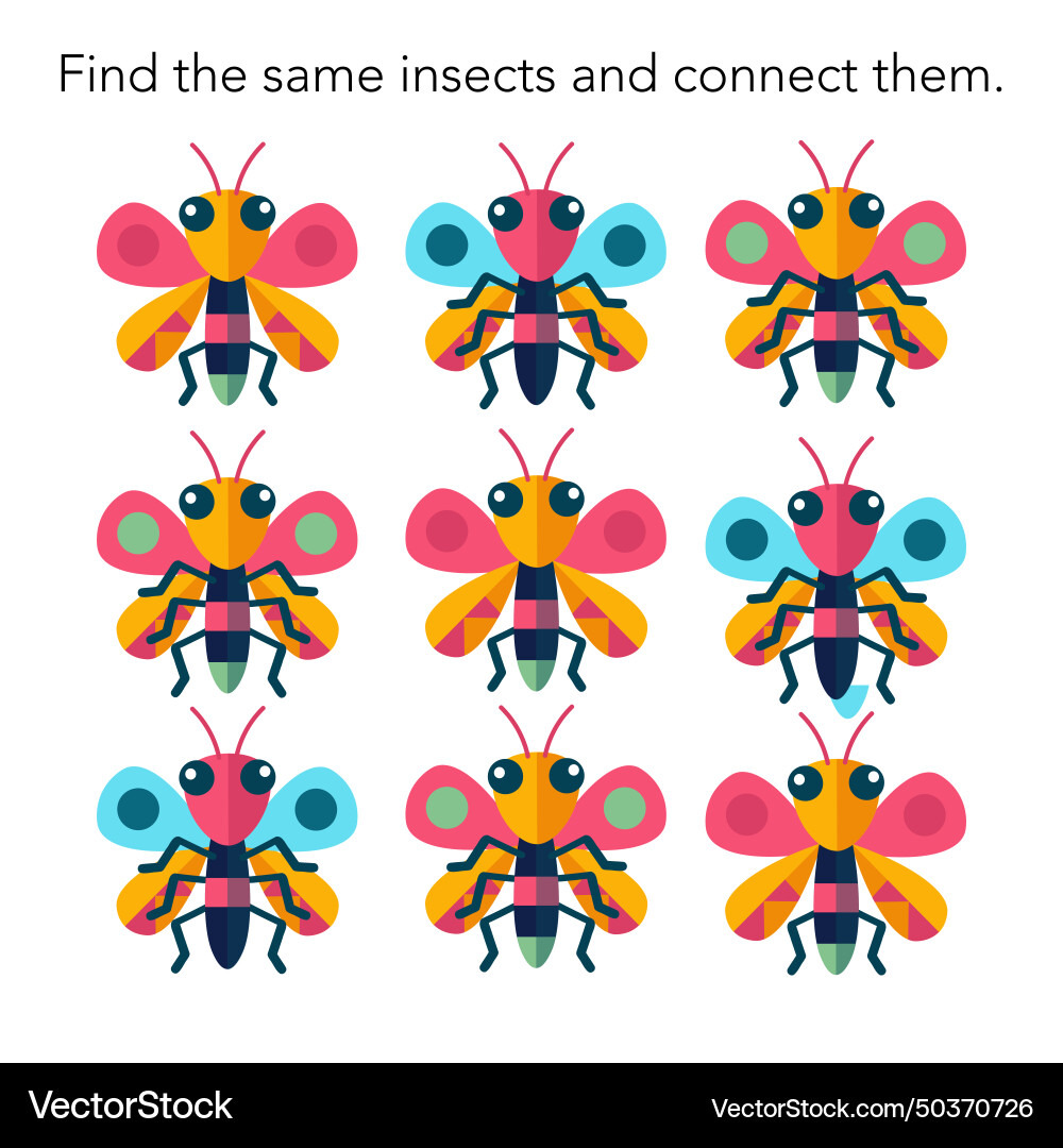 Find the same and connect them game for preschool Vector Image