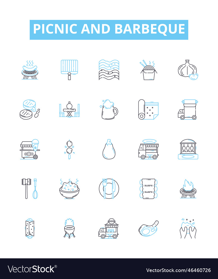Picnic and barbecue line icons set Royalty Free Vector Image