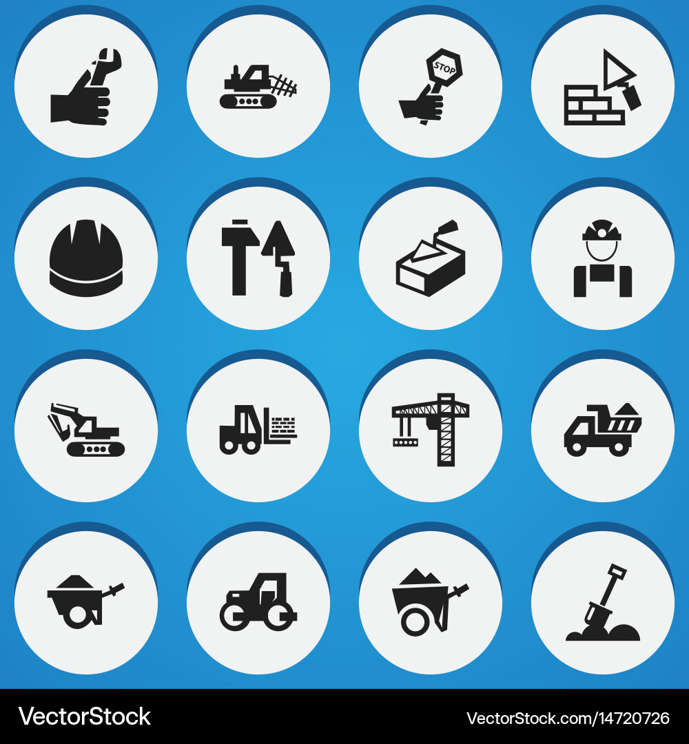 Set 16 editable construction icons includes Vector Image