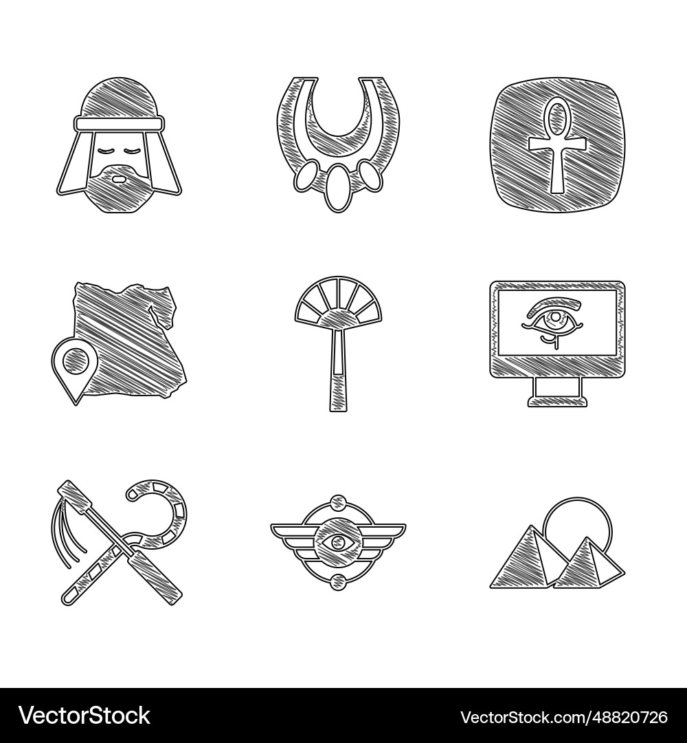Set egyptian fan symbol winged sun pyramids eye Vector Image