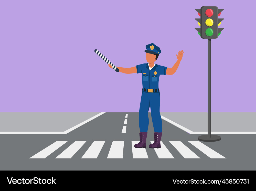 Cartoon flat style drawing policeman on crossing Vector Image