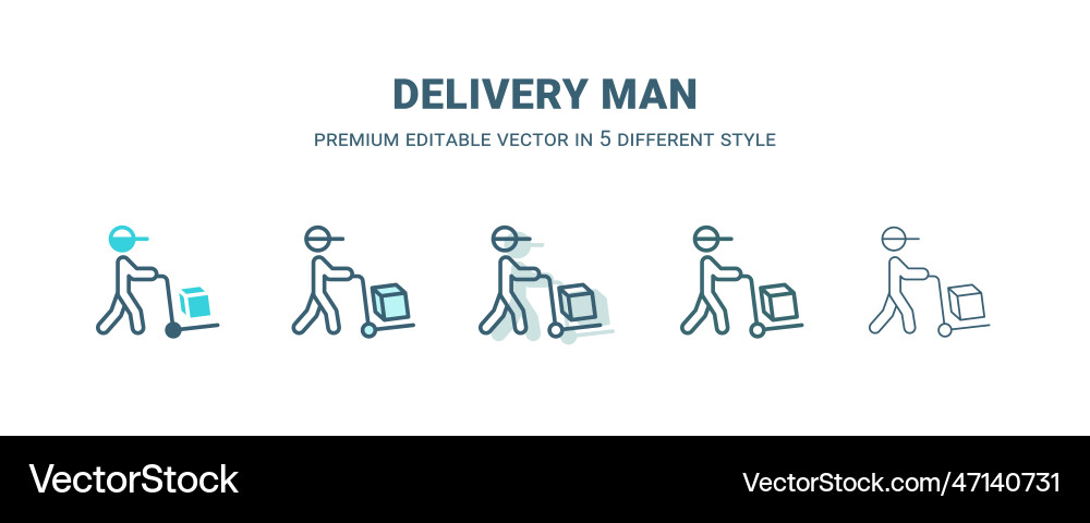 Delivery man icon in 5 different style outline Vector Image