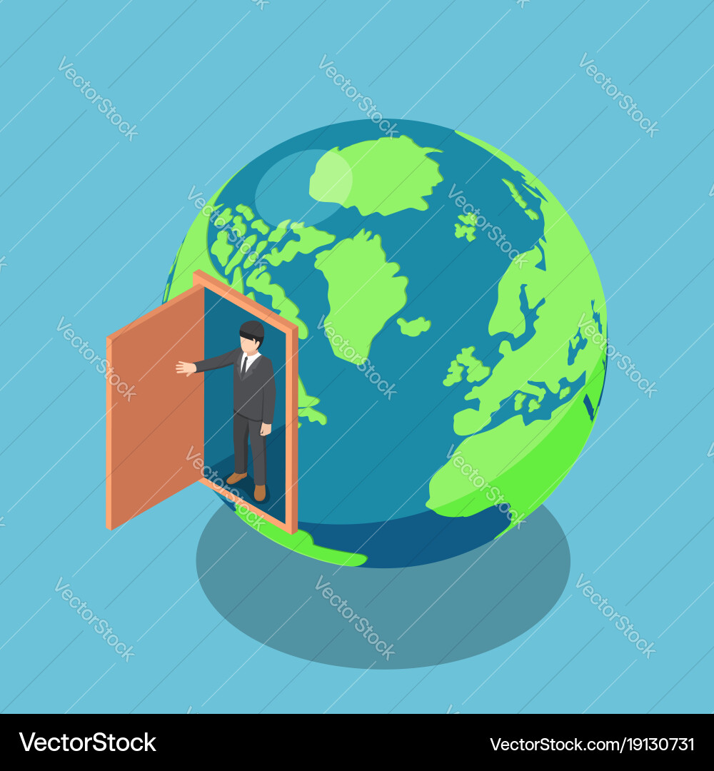 Isometric businessman come out inside world Vector Image