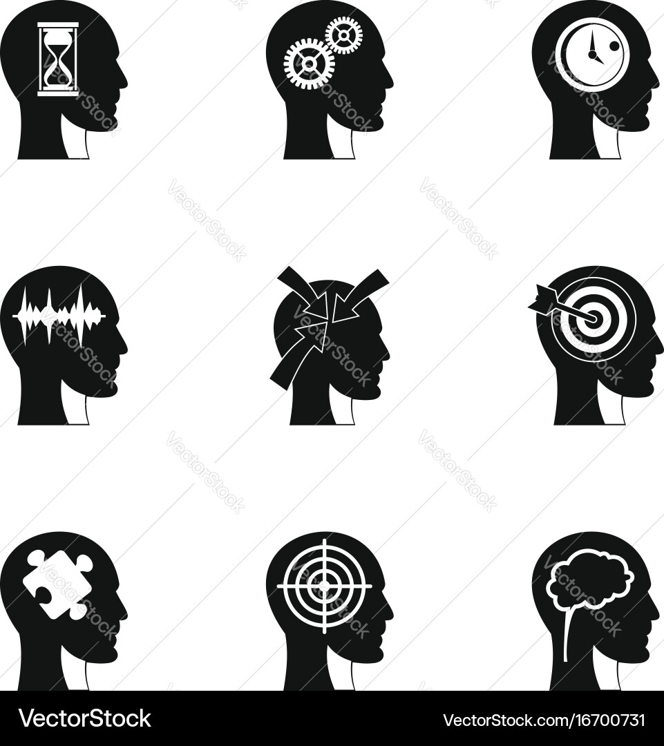 Man head with sign icons set simple style Vector Image