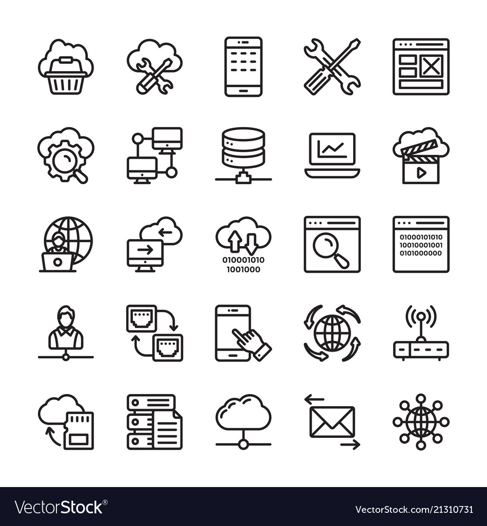 Network and cloud computing icons set Royalty Free Vector