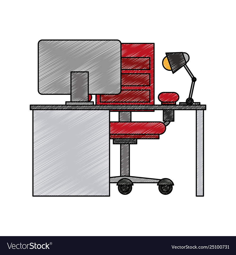 Office with computer scribble Royalty Free Vector Image