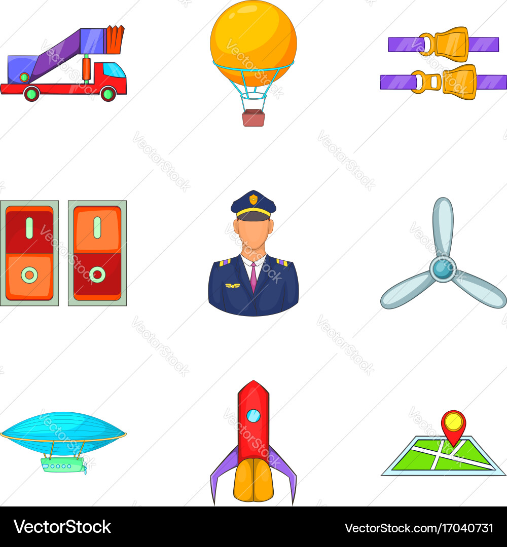 Piloting icons set cartoon style Royalty Free Vector Image