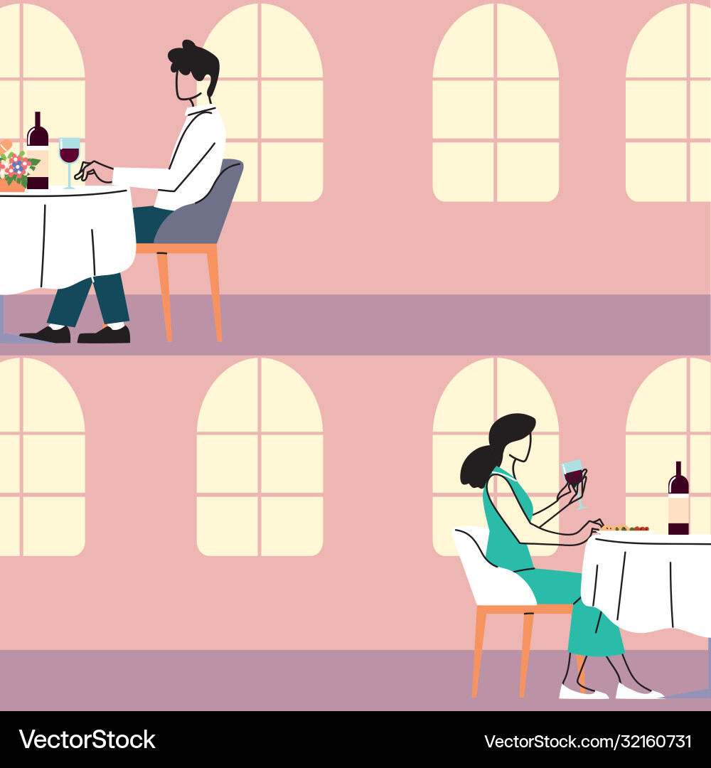 Social distance in restaurant people keep Vector Image