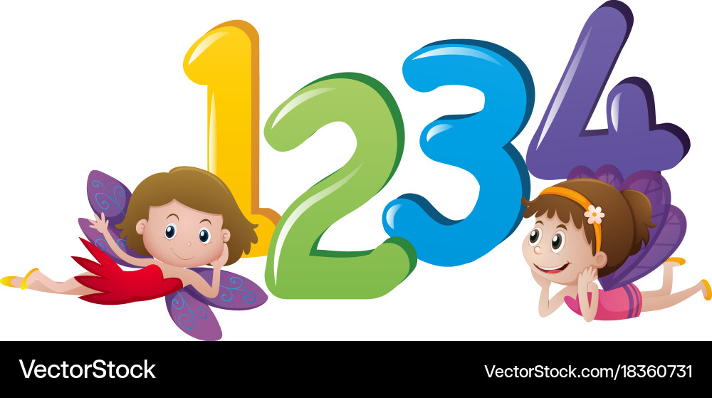 Two fairies and numbers one to four Royalty Free Vector