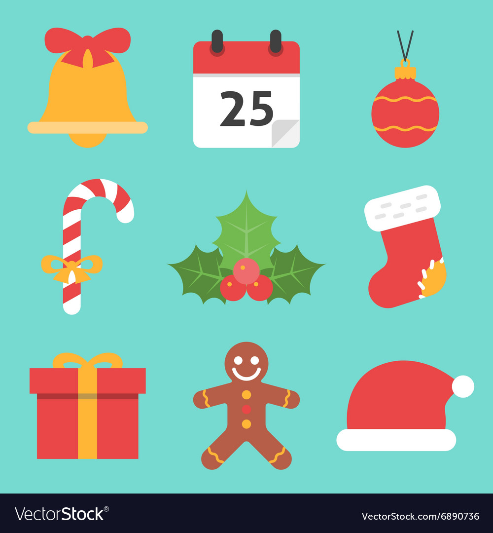 Christmas icons flat Royalty Free Vector Image