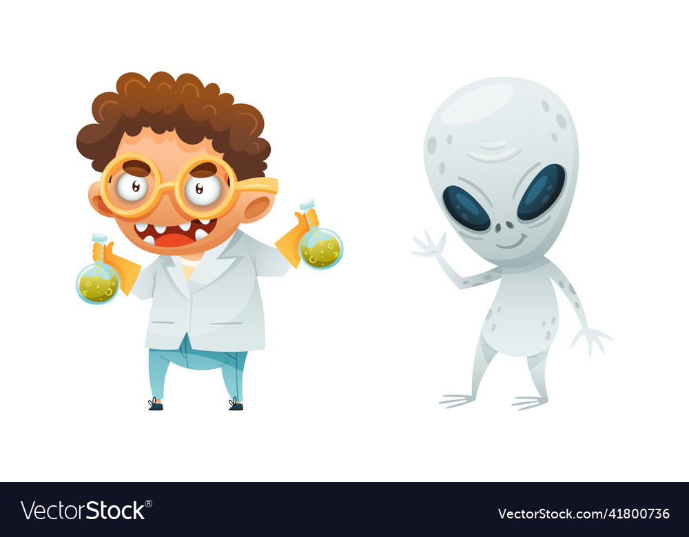 Cute funny halloween characters set mad scientist Vector Image
