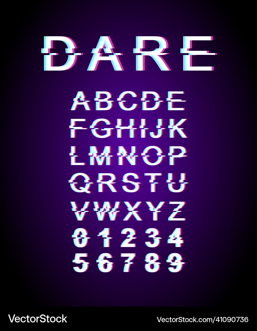 Dare glitch font template retro futuristic style Vector Image