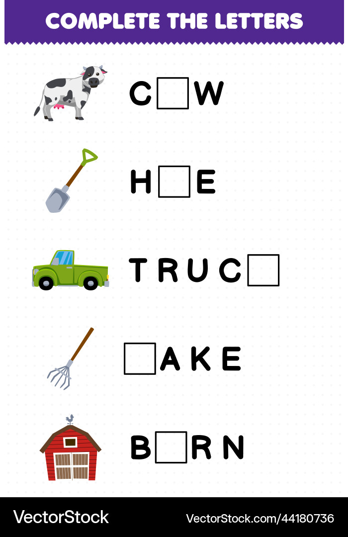 Education game for children complete the letters Vector Image