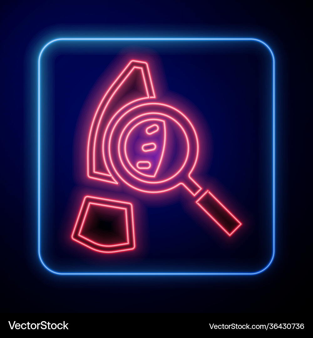 Glowing neon magnifying glass with footsteps icon Vector Image
