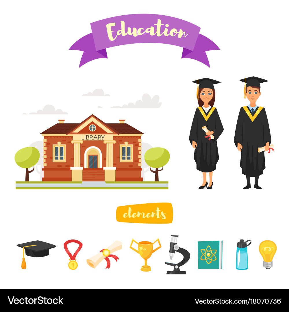Graduation characters and icons Royalty Free Vector Image