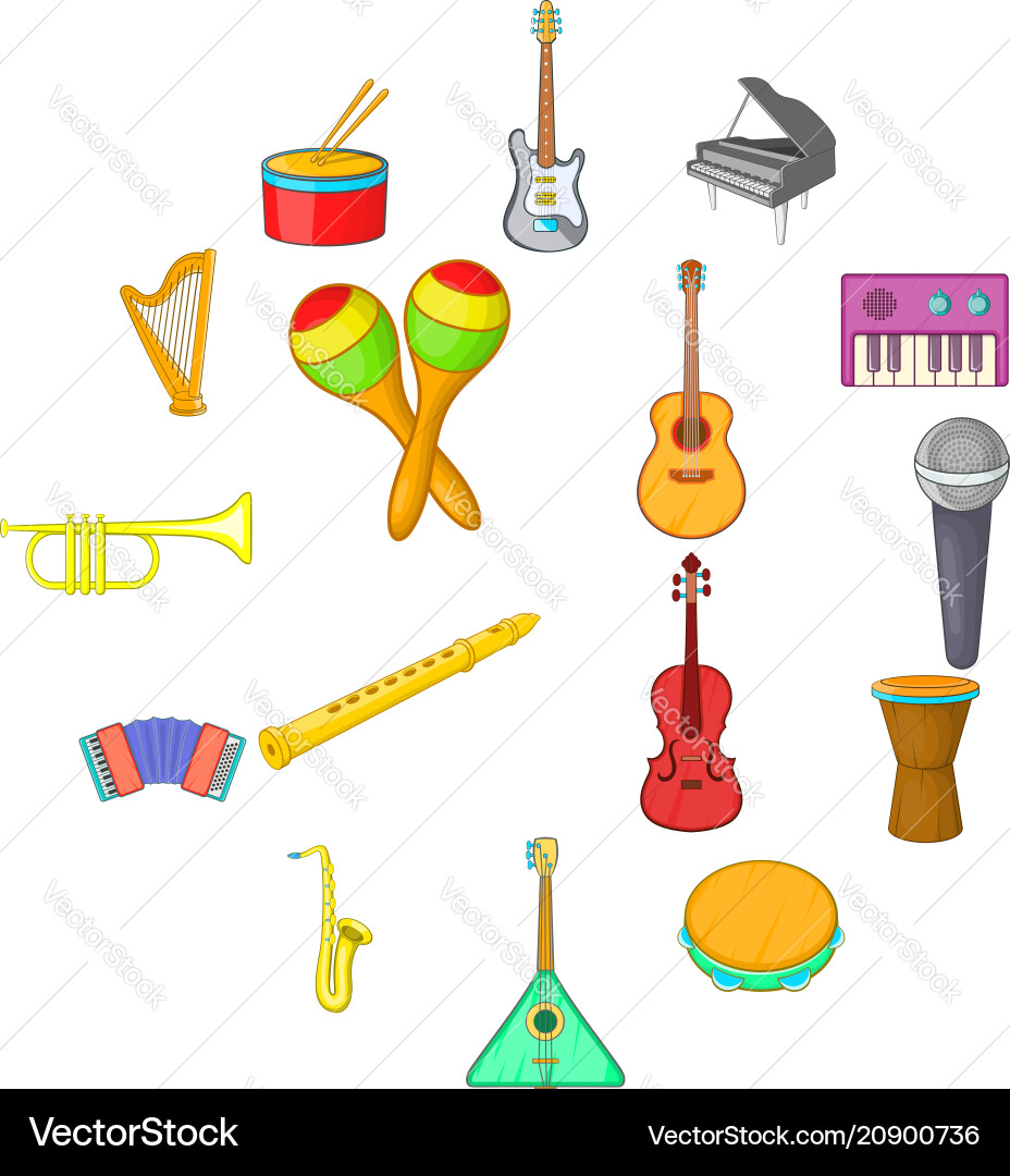 Musical instruments icons set cartoon style Vector Image