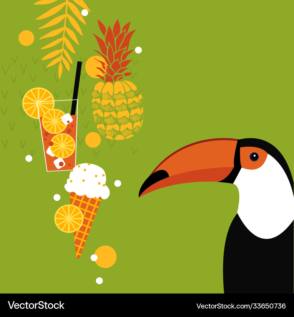 Summer with toucan ice cream and pineapple Vector Image