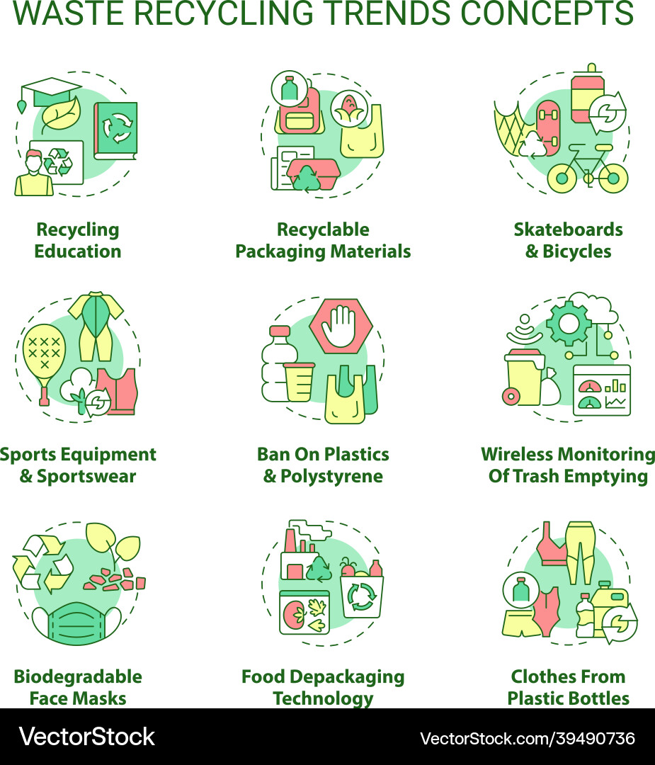 Waste recycling trends concept icons set Vector Image