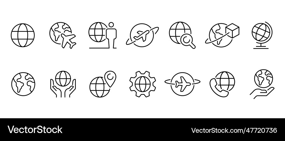 World globe line icon earth global country map Vector Image