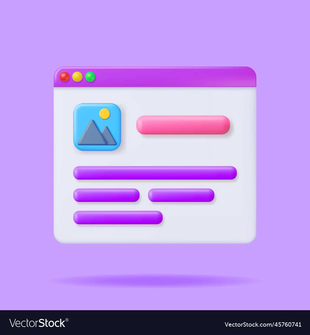 3d browser window with web page Royalty Free Vector Image
