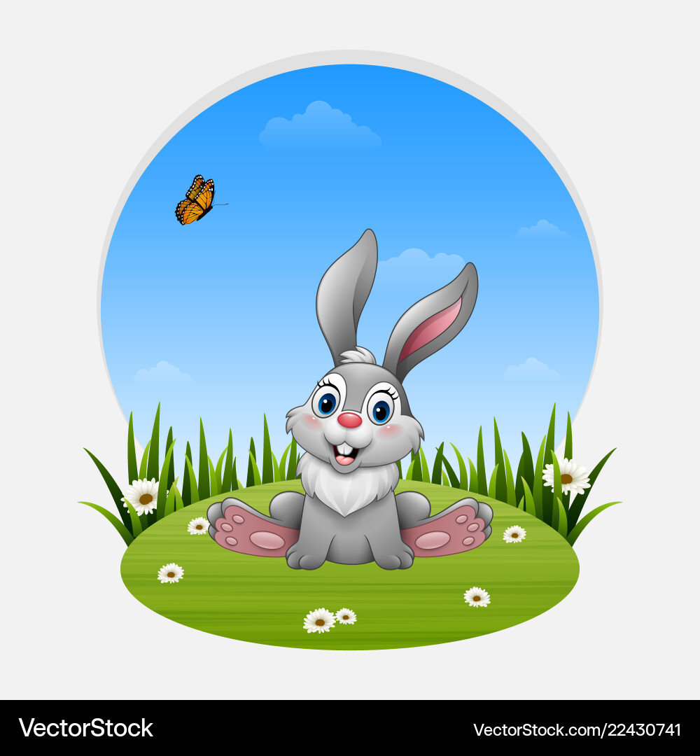 Cartoon funny rabbit sitting on the grass Vector Image