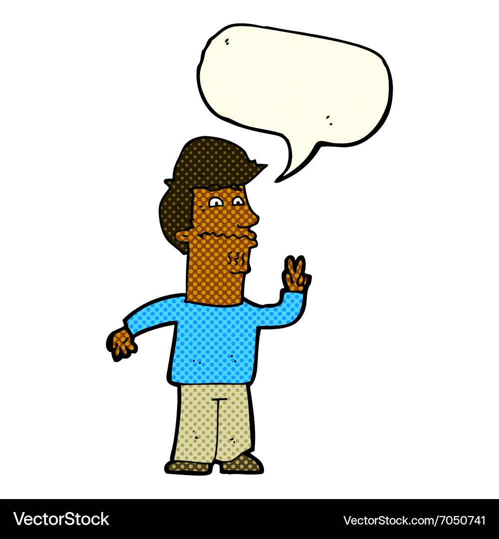 Cartoon man giving peace sign with speech bubble Vector Image