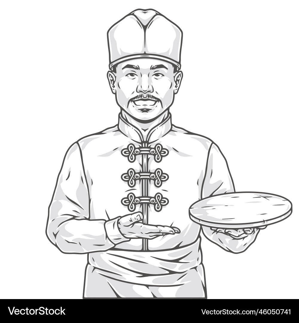 Chinese restaurant chef sticker monochrome Vector Image