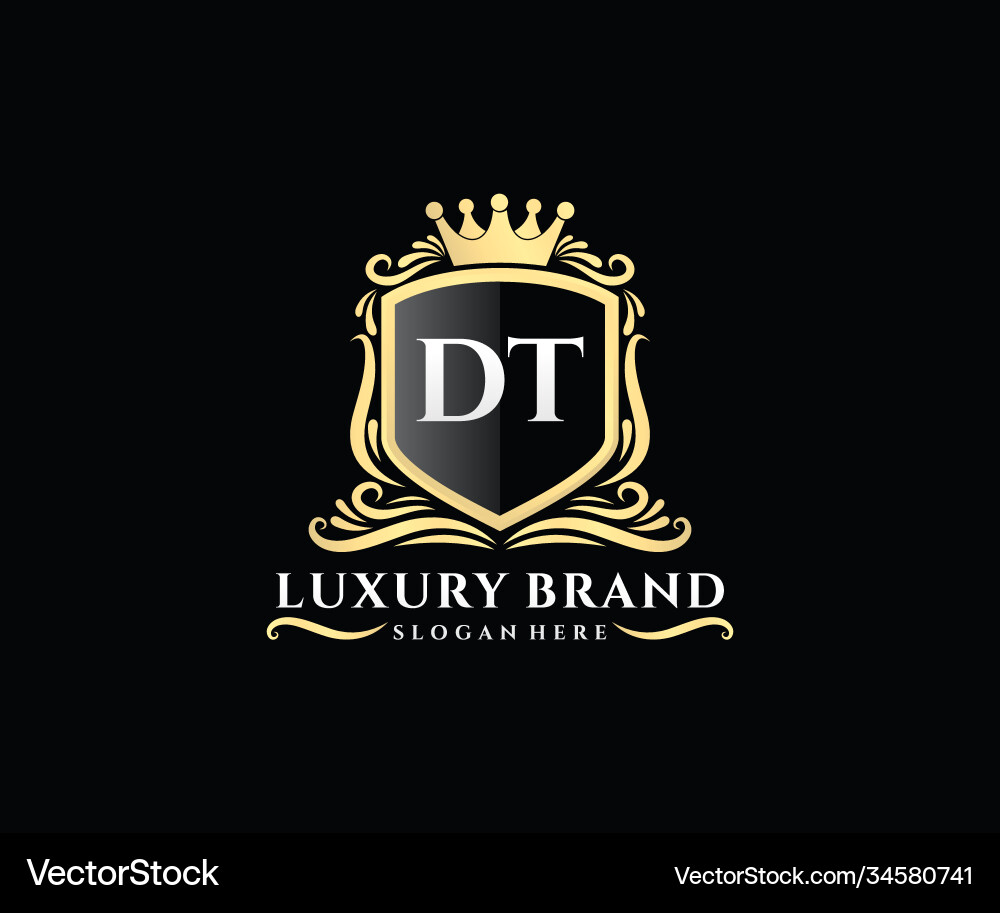 Dt initial letter gold calligraphic feminine Vector Image