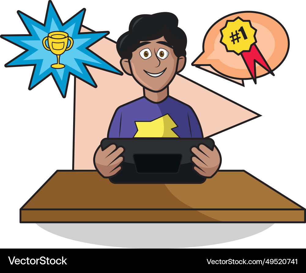Isolated happy boy character playing on a laptop Vector Image