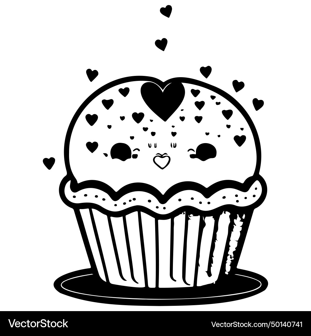 Monoline cute muffin with heart sketch hand draw Vector Image