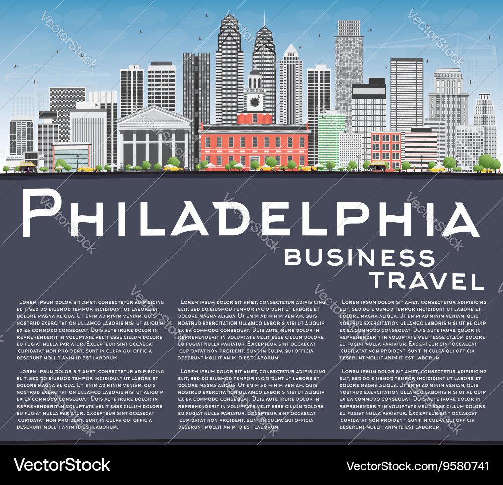 Philadelphia Skyline with Gray Buildings Vector Image