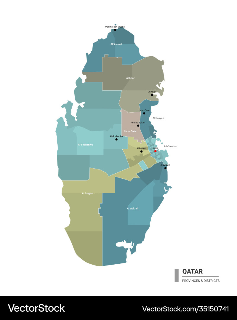 Qatar higt detailed map with subdivisions Vector Image