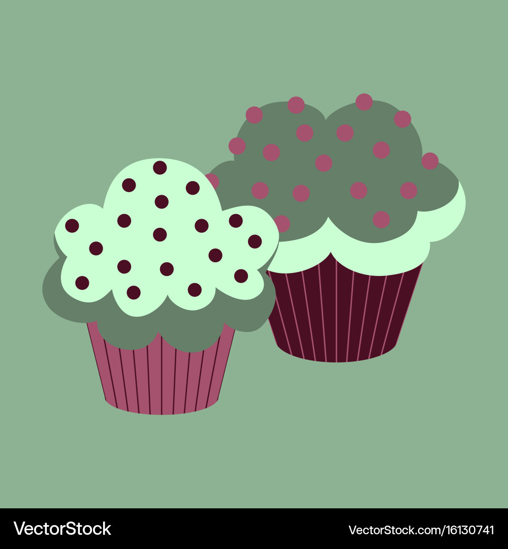Sweet dessert in flat design cupcakes Royalty Free Vector