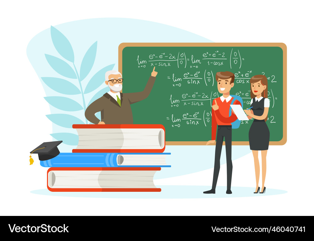 University education with professor near Vector Image